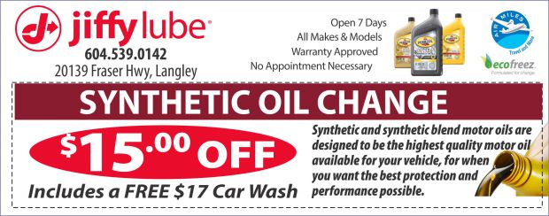 Synthetic Oil Change $15.00 Off at Jiffy Lube Langley - Auto Repair ...